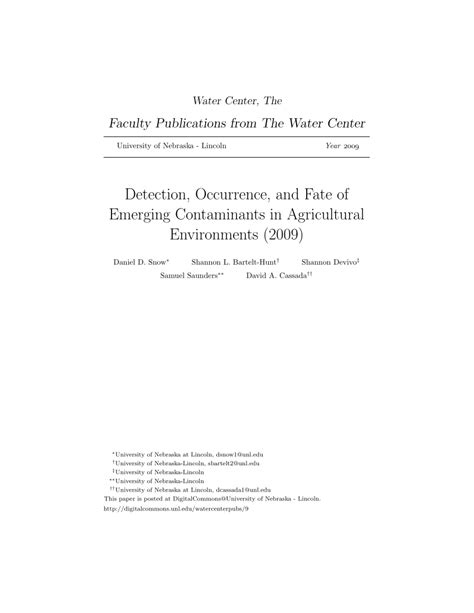 Pdf Detection Occurrence And Fate Of Emerging Contaminants In Agricultural Environments 2009
