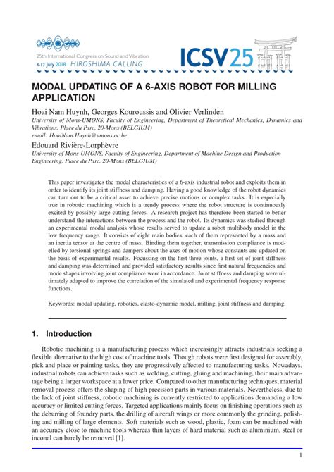 Pdf Modal Updating Of A 6 Axis Robot For Milling Application