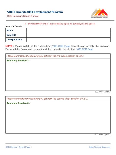 Csd Summary Format Pdf