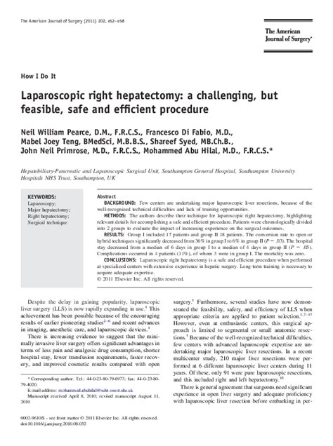 Pdf Laparoscopic Right Hepatectomy A Challenging But Feasible Safe