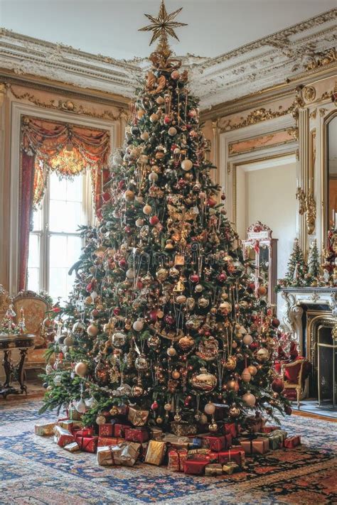 Opulent Christmas Tree In Lavish Historic Mansion Elegant Holiday