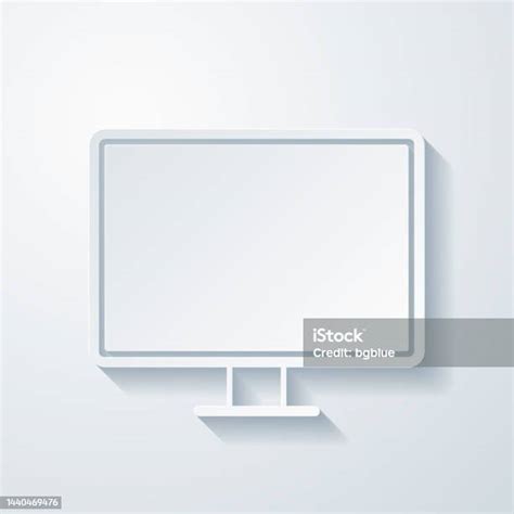 컴퓨터 모니터 빈 배경에 종이 잘라내기 효과가 있는 아이콘 169에 대한 스톡 벡터 아트 및 기타 이미지 169 3차원 형태 Hd 포맷 Istock