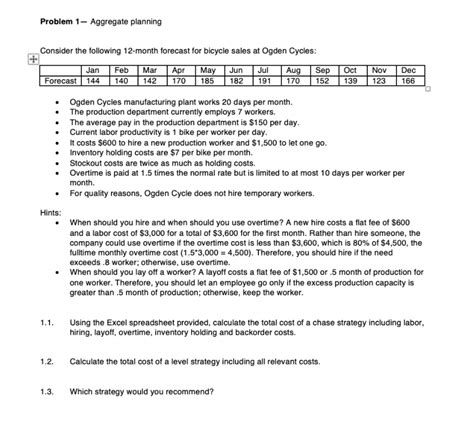 solved problem 1 aggregate planning consider the following
