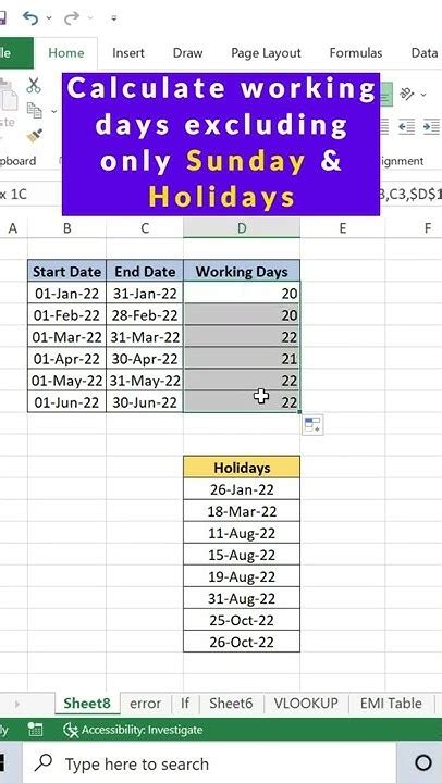 How To Calculate Working Days In Excel Shorts Youtube