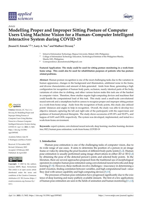Pdf Modelling Proper And Improper Sitting Posture Of Computer Users Using Machine Vision For A