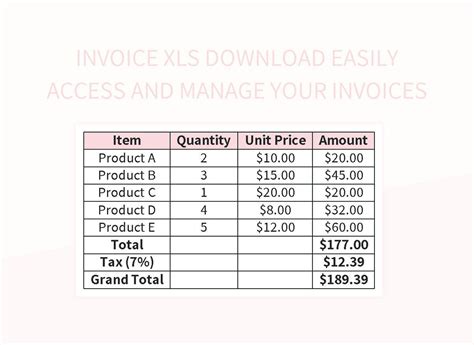 Invoice XLS Download Easily Access And Manage Your Invoices Excel Template And Google Sheets