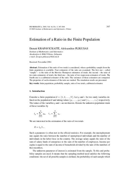 Pdf Estimation Of A Ratio In The Finite Population