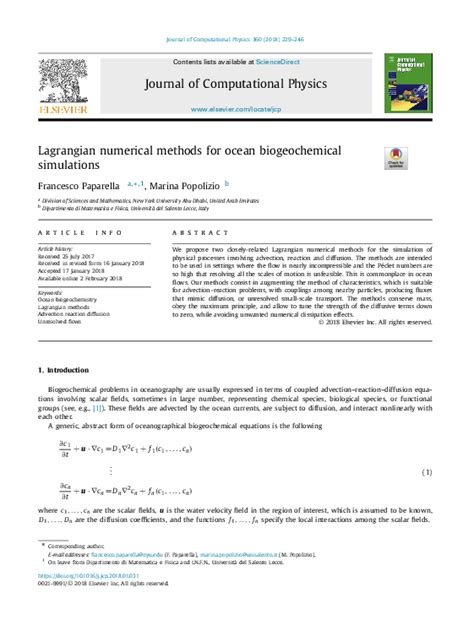 Pdf Lagrangian Numerical Methods For Ocean Biogeochemical Simulations