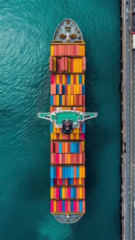 An Aerial View Of A Container Ship Balanced Composition Vertical Stock Image Image Of