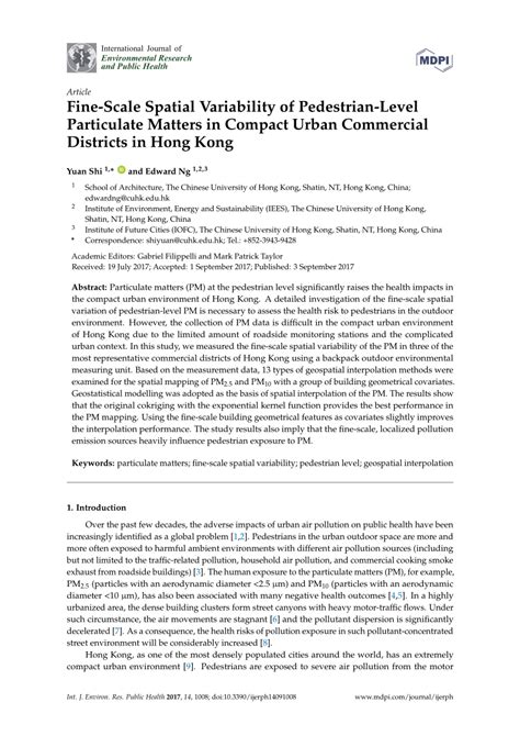 Pdf Fine Scale Spatial Variability Of Pedestrian Level Particulate Matters In Compact Urban