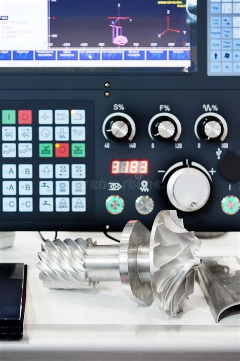 CNC Machine Control And Metal Part Stock Photo Image Of Digital Precision