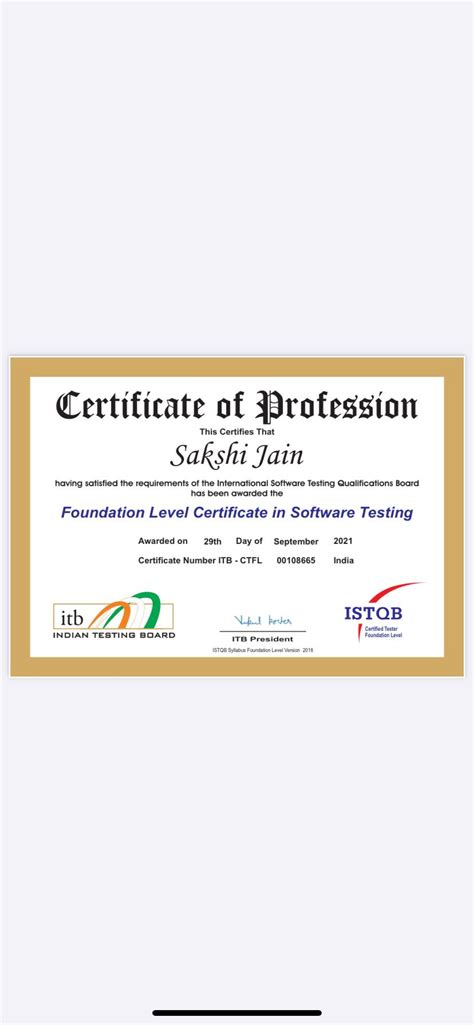 sakshi jain on linkedin successfully certified istqb