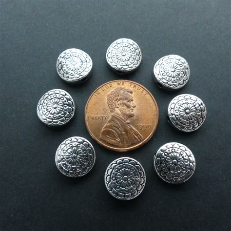 Cast Antiqued White Metal Lotus Pattern Disc 10mm Diameter Pkg 30 Gra