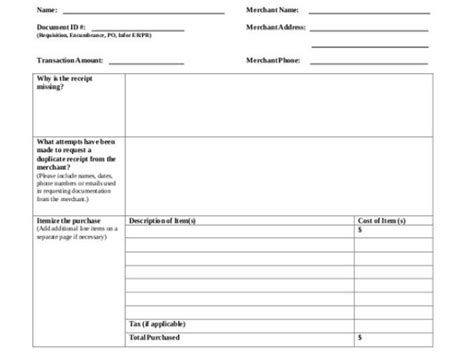 Missing Receipt Affidavit Template Sample Blank Receipt Forms 9 Free