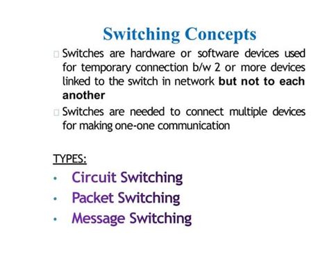 Switching Types Circuit Packet And Message Pptx Computer Networking Computing