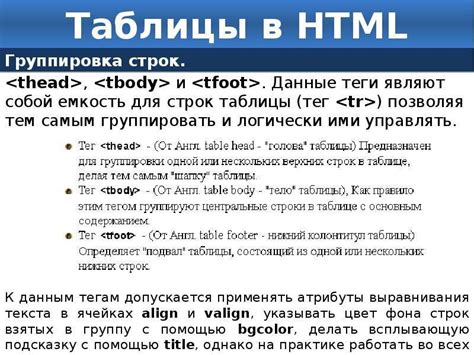Таблицы в html презентация доклад проект скачать