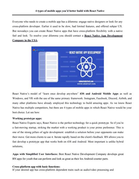 Types Of Mobile Apps Youd Better Build With React Native By EBizTrait Technolabs Pvt Ltd Issuu