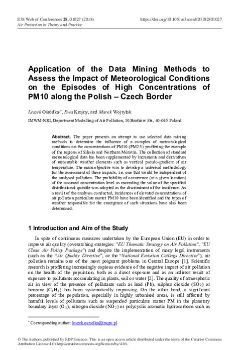 Pdf Application Of The Data Mining Methods To Assess The Impact Of Meteorological Conditions