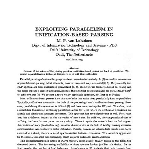 Exploiting Parallelism In Unification Based Parsing Acl Anthology