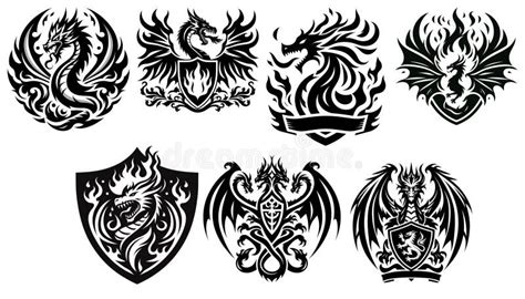Tribal Dragon Emblem Designs Black And White Illustrations For Tattoos