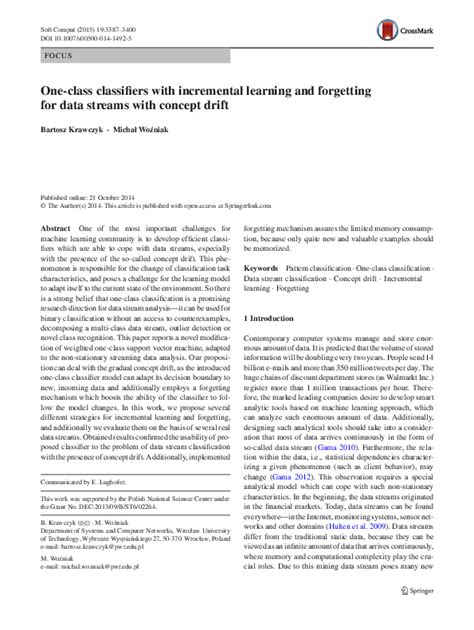 Pdf One Class Classifiers With Incremental Learning And Forgetting For Data Streams With