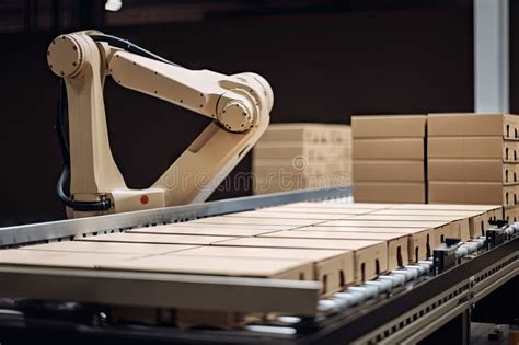 Material Handling And Palletizing Robot Stacking Boxes On Pallet In Warehouse Stock Illustration