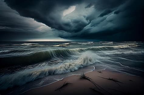 폭풍우 치는 바다 폭풍우 날씨 생성 인공 지능 프리미엄 사진