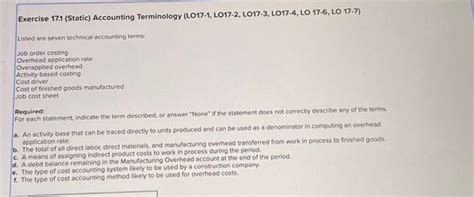 solved exercise 17 1 static accounting terminology