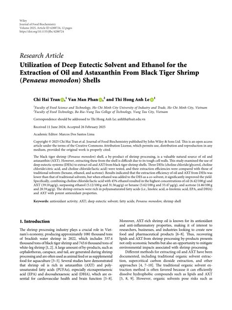 Pdf Utilization Of Deep Eutectic Solvent And Ethanol For The Extraction Of Oil And Astaxanthin