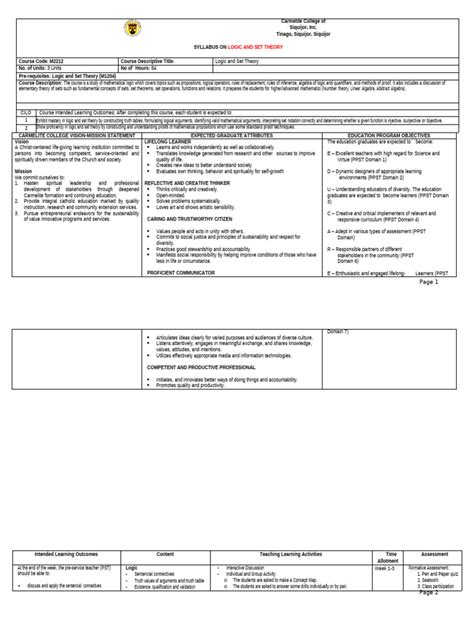 Logic And Set Theory Syllabus Pdf Function Mathematics Set