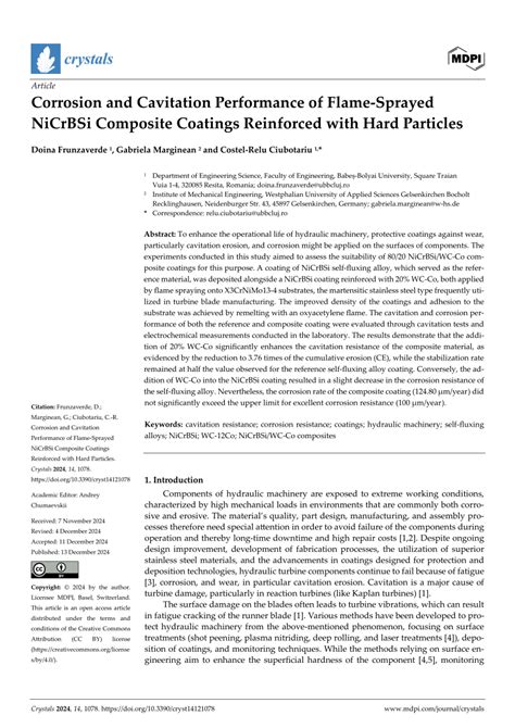 Pdf Corrosion And Cavitation Performance Of Flame Sprayed Nicrbsi