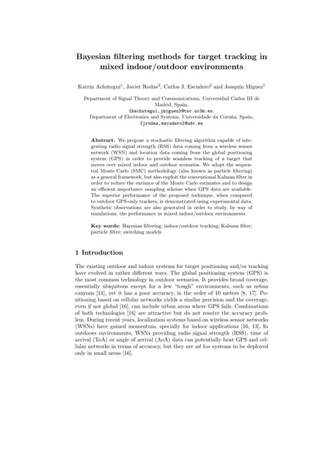 Pdf Bayesian Filtering Methods For Target Tracking In Mixed Indoor