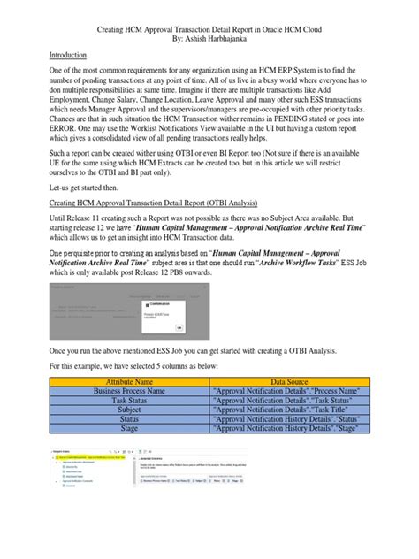 Creating Hcm Approval Transaction Detail Report In Oracle Hcm Cloud