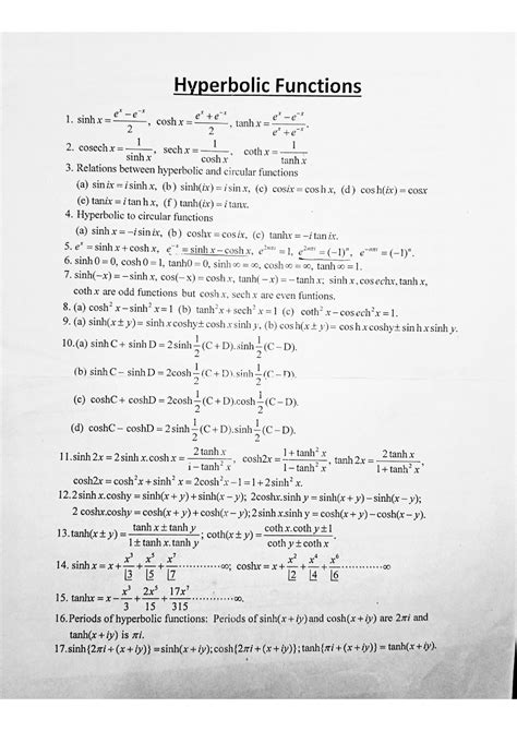 Hyperbolic Function Formula Bachelor Of Science Studocu Hyperbolic Function Formula Bachelor Of Science Studocu