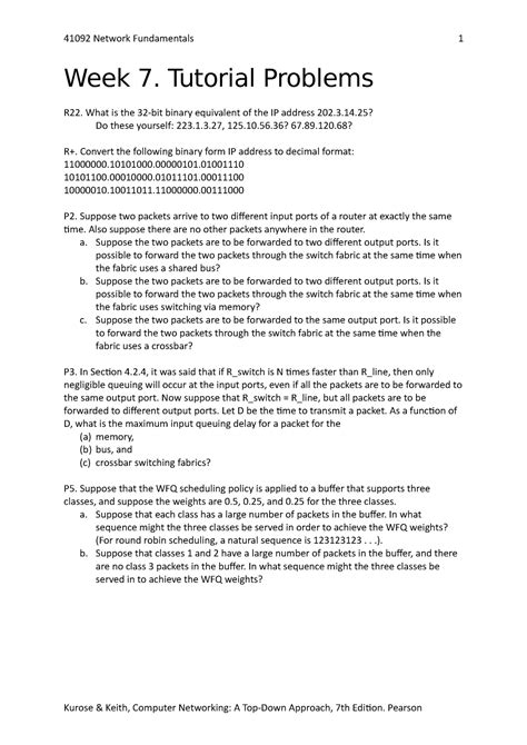 Week7 Tutorial Problem 41092 Network Fundamentals Week 7 Tutorial
