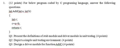 solved 1 12 points for below program coded by c