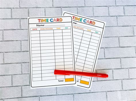 Chore List Idea Printable Time Card