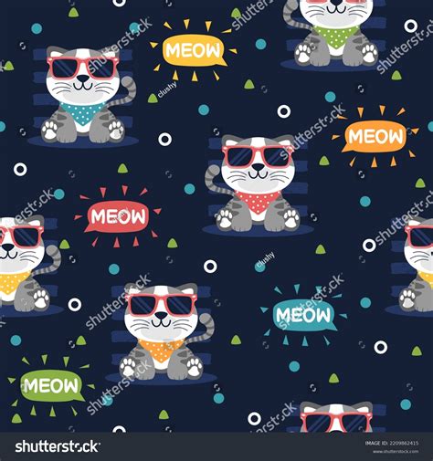 Cute Kitten Glasses Cartoon Vector Pattern Stock Vector Royalty Free 2209862415 Shutterstock