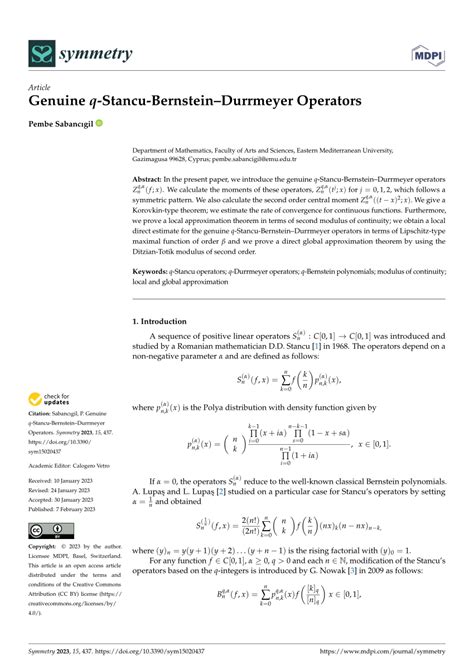 Pdf Genuine Q Stancu Bernsteindurrmeyer Operators