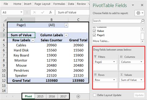 how to create a table in excel with data from multiple sheets