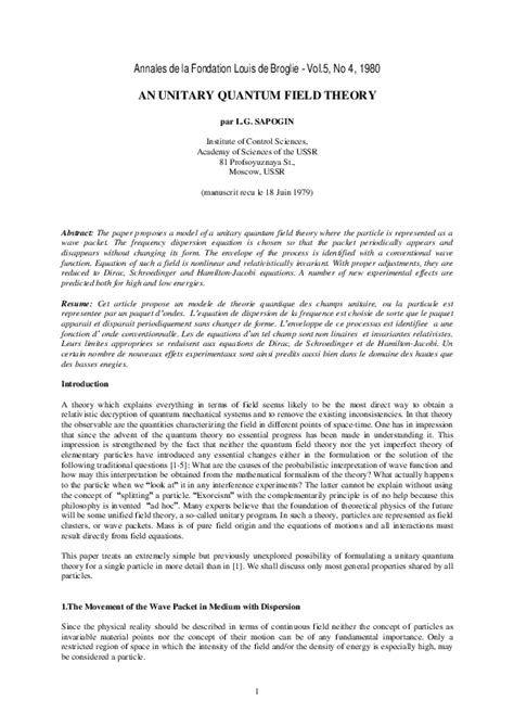 Pdf An Unitary Quantum Field Theory
