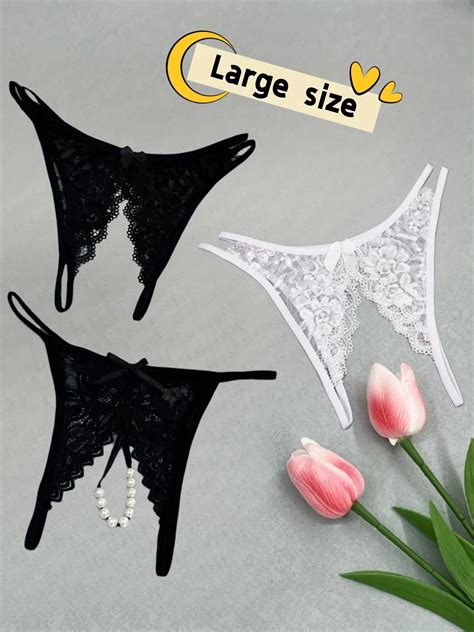 3 Pack Plus Size Naughty Briefs Set Women S Plus Faux Pearl Detail