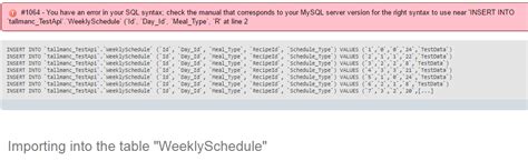 Mysql Phpmyadmin Import Failure 1064 Right Syntax To Use Near