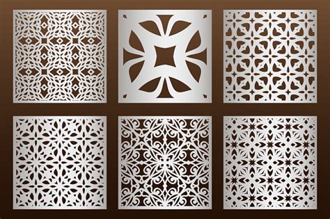 아랍어 스타일로 설정 된 레이저 컷 패널 캐비닛 프렛 워크 천공 화면 템플릿 장식 패널 템플릿 은 외부 절단 설정 실루엣 기하학적 패턴입니다 금속 종이 또는 나무 조각