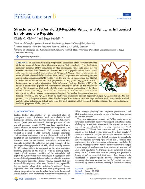 Pdf Structures Of The Amyloid Beta Peptides A Beta 1 40 And A Beta 1 42 As Influenced By Ph