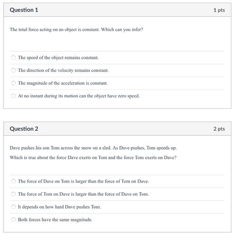 Solved Question 1 1 Pts The Total Force Acting On An Object