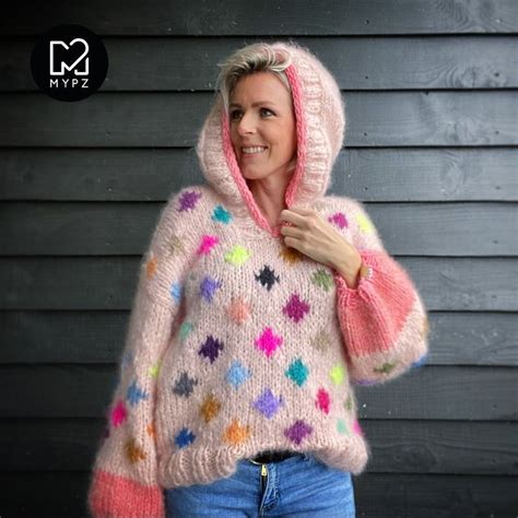 Knitting Kit Mypz Chunky Mohair Pullover Dots With Hoodie No9 Eng N