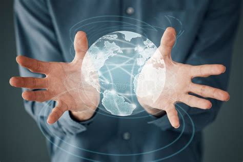 Future Communication And Globe With Hands Of Businessman For Digital