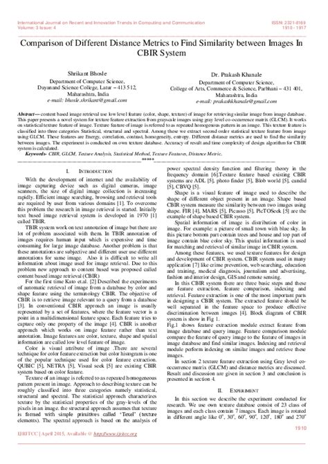 Pdf Comparison Of Different Distance Metrics To Find Similarity