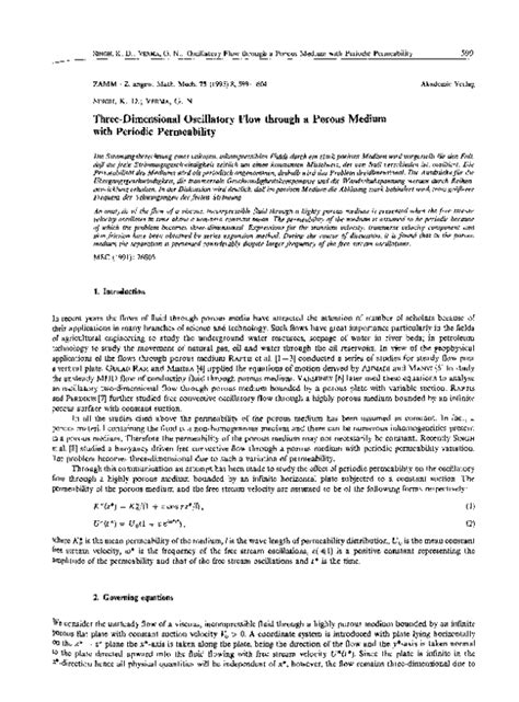 Pdf Three Dimensional Oscillatory Flow Through A Porous Medium With Periodic Permeability